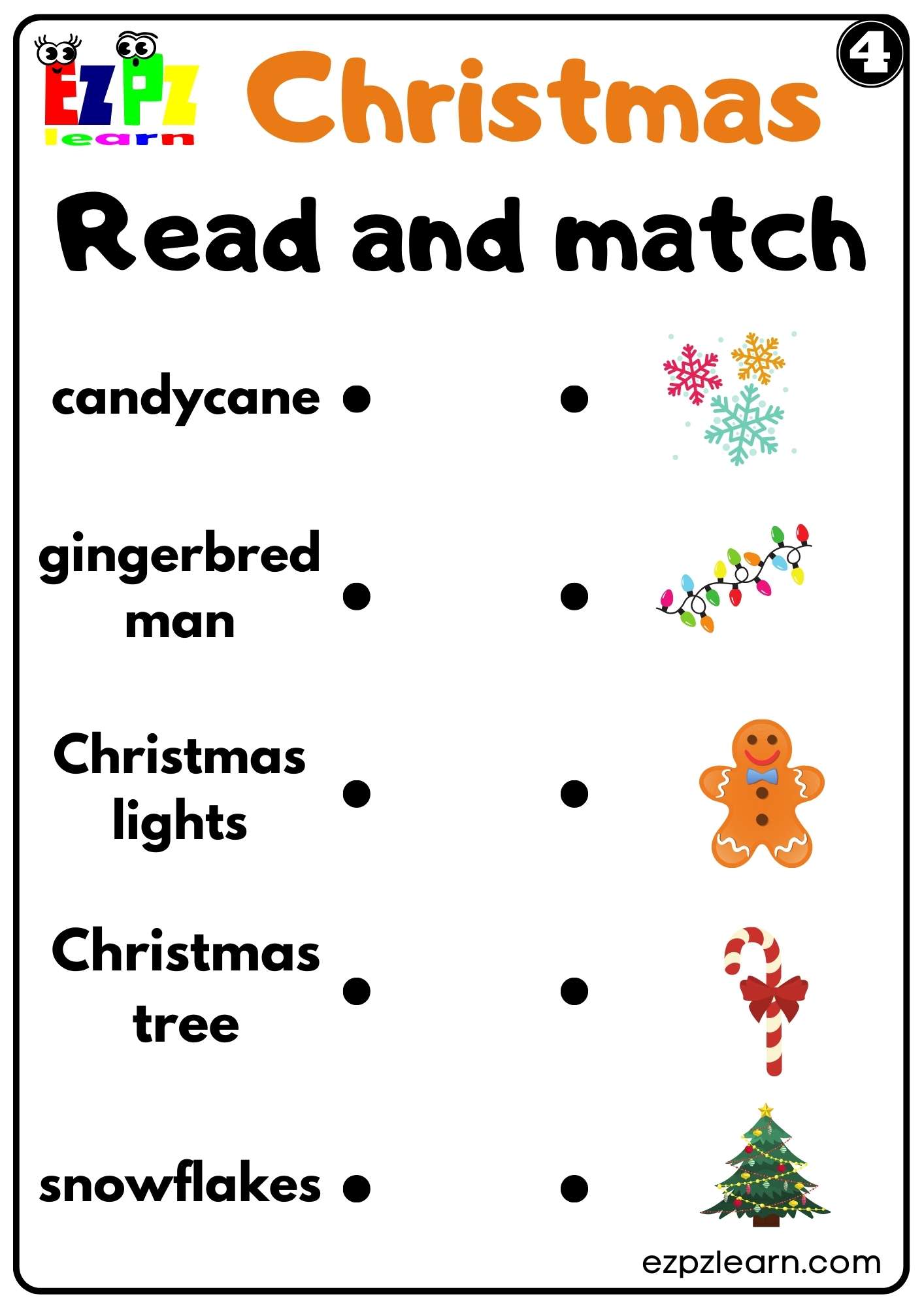 Christmas Holiday Read and Match Worksheet For K5 Kids and ESL Set 4 PDF Download - Ezpzlearn.com